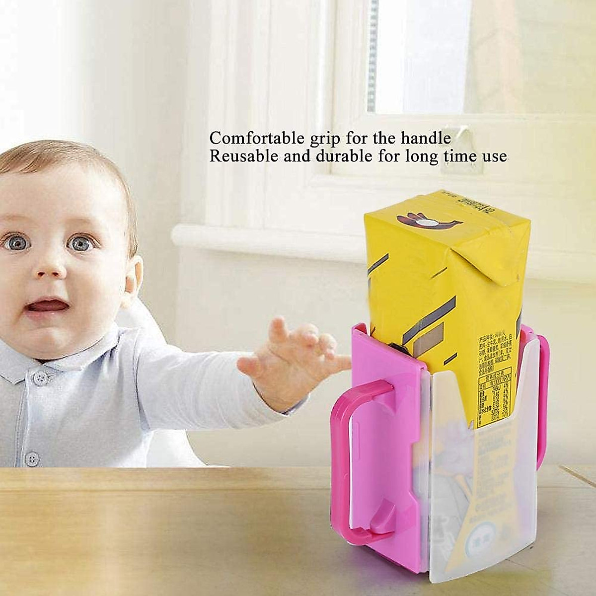 Adjustable Bottle Cup Holder Spill-Proof Milk Box Drinking Bottle Cup Holder with Handle for Baby Toddler Kid Child Kitchen Tool(Red)