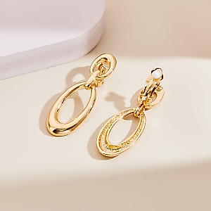 MUYAN Gold Geometric Oval Clip On Drop Earrings for Women Non Piercing Gold Geometric Clip Dangle Earrings Fashion Jewelry