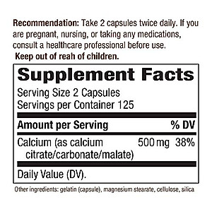 Nature's Way Calcium Citrate Complex, 500 mg per serving, 250 Capsules