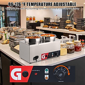 Asypets Commercial Soup Warmer - Stainless Steel Buffet Bain Marie, 86-185℉ Adjustable Temp, Anti-Dry Burn, Reset Button, 1200W Electric Food Warmer for Restaurant