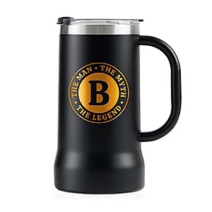 Onebttl Personalized Travel Mug with Handle, Beer Stein for Men, Funny Custom Alcohol Gifts for Beer Lovers, Unique Birthday Christmas Gifts for Him, the Man the Myth the Legend, B