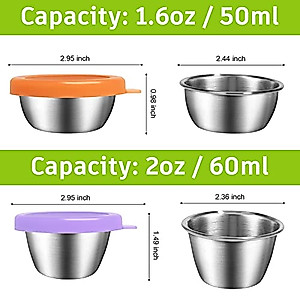 Salad Dressing Container To Go, Small Reusable Condiment Cups Containers with Leakproof Silicone Lids, Stainless Steel Kids Dipping Sauce Cups Food Storage for Lunch Box, Travel, 6 Pack - 1.6oz & 2oz