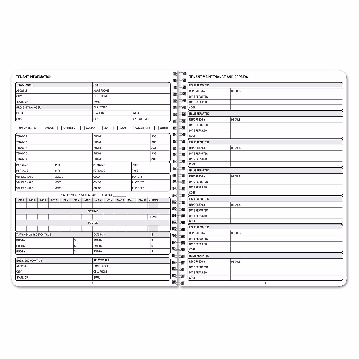 BookFactory Rental Property Record Book/Landlord Renter Record Keeping Log Book - Wire-O, 100 Pages, 8.5" x 11" (LOG-100-7CW(RentalProperty)-RX)