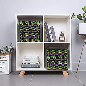 Cute Mardi Gras Pattern Collapsible Storage Bins Basics Folding Fabric Storage Cubes Organizer Boxes with Handles
