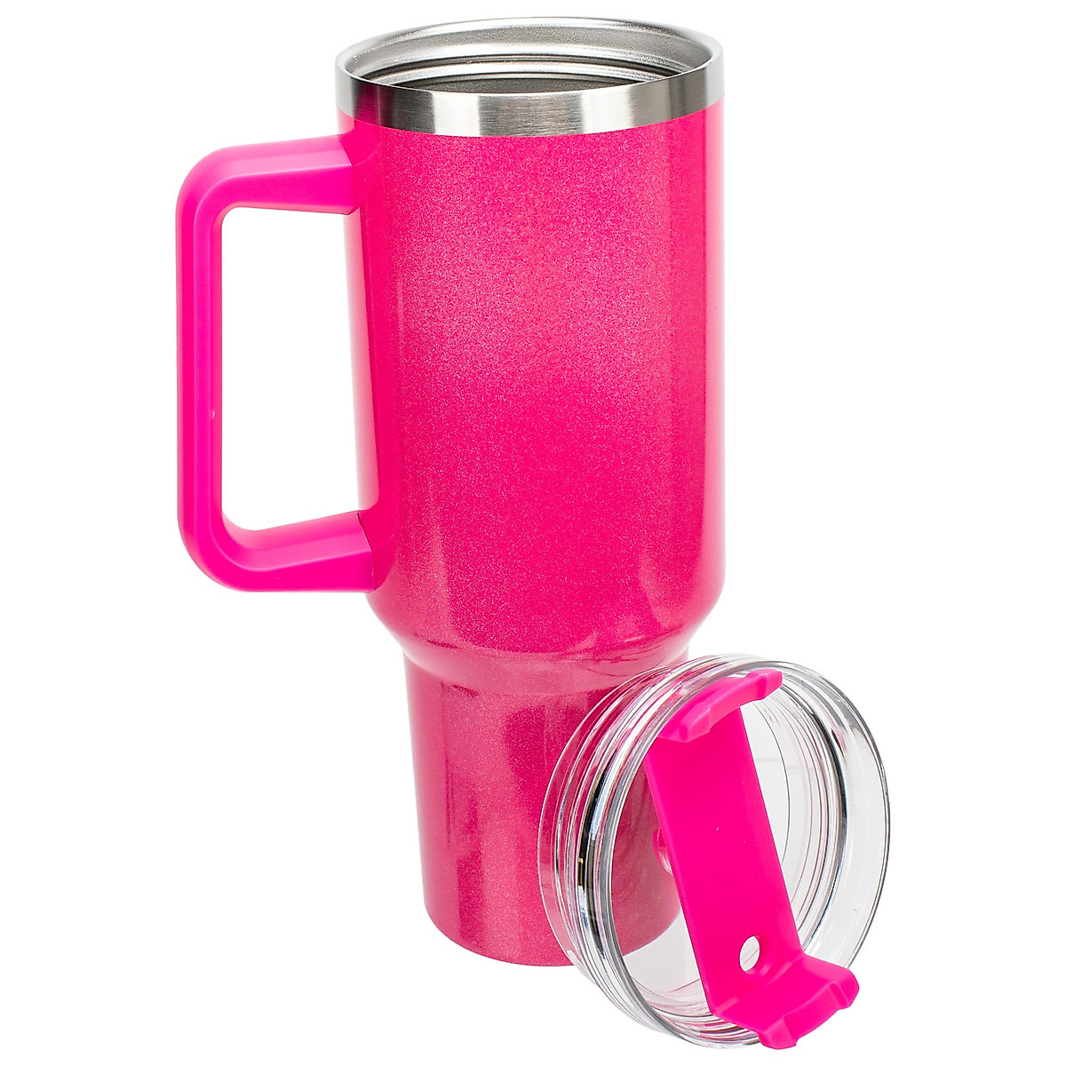 Elanze Designs 40 oz Stainless Steel, Large Water Bottle, Coffee Mug, Spill & Leak Resistant, Thermal Travel Tumbler With Handle, Lid & Straw, Hot Pink