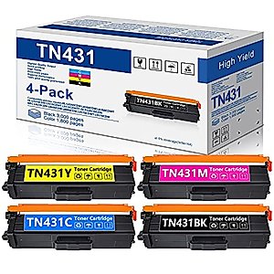 4-Pack(1BK+1C+1M+1Y) Compatible TN431 Toner Cartridge Replacement for Brother TN-431 HL-L8260CDW HL-L8360CDW MFC-L8900CDW MFC-L8610CDW Color Printer