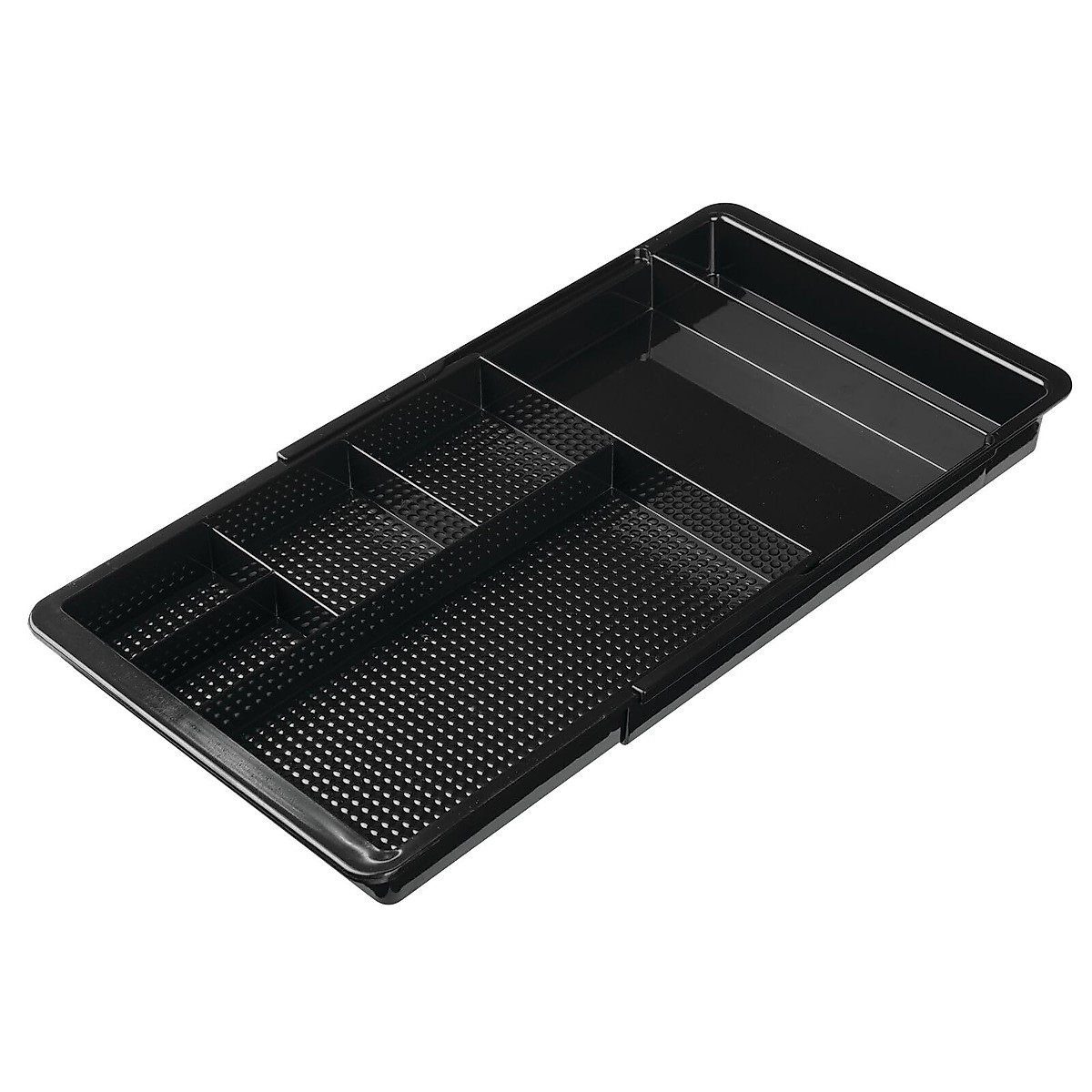 mDesign Adjustable, Expandable Divided Office Desk Drawer Organizer Tray for Office Supplies, Gel Pens, Pencils, Markers, Tape, Erasers, Paperclips, Staples - 7 Compartments, 1.25" High - Black