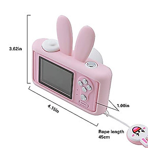 Kids Camera with Pink Rabbit Protective Case, 2 Inch HD Screen Camera for Kids, Children’s Selfie Camera, Multifunction Camera Including 16G Memory Card(Pink)