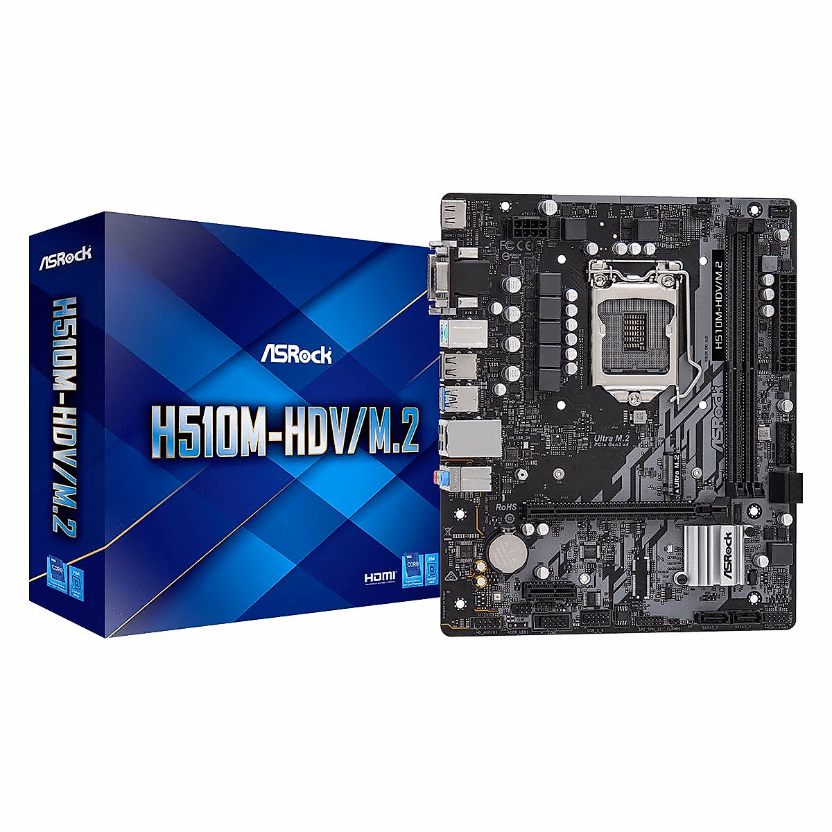 ASRock H510M-HDV/M.2 Compatible with Intel 10th and 11th Generation CPUs (LGA1200) H510 Chipset, MicroATX Motherboard
