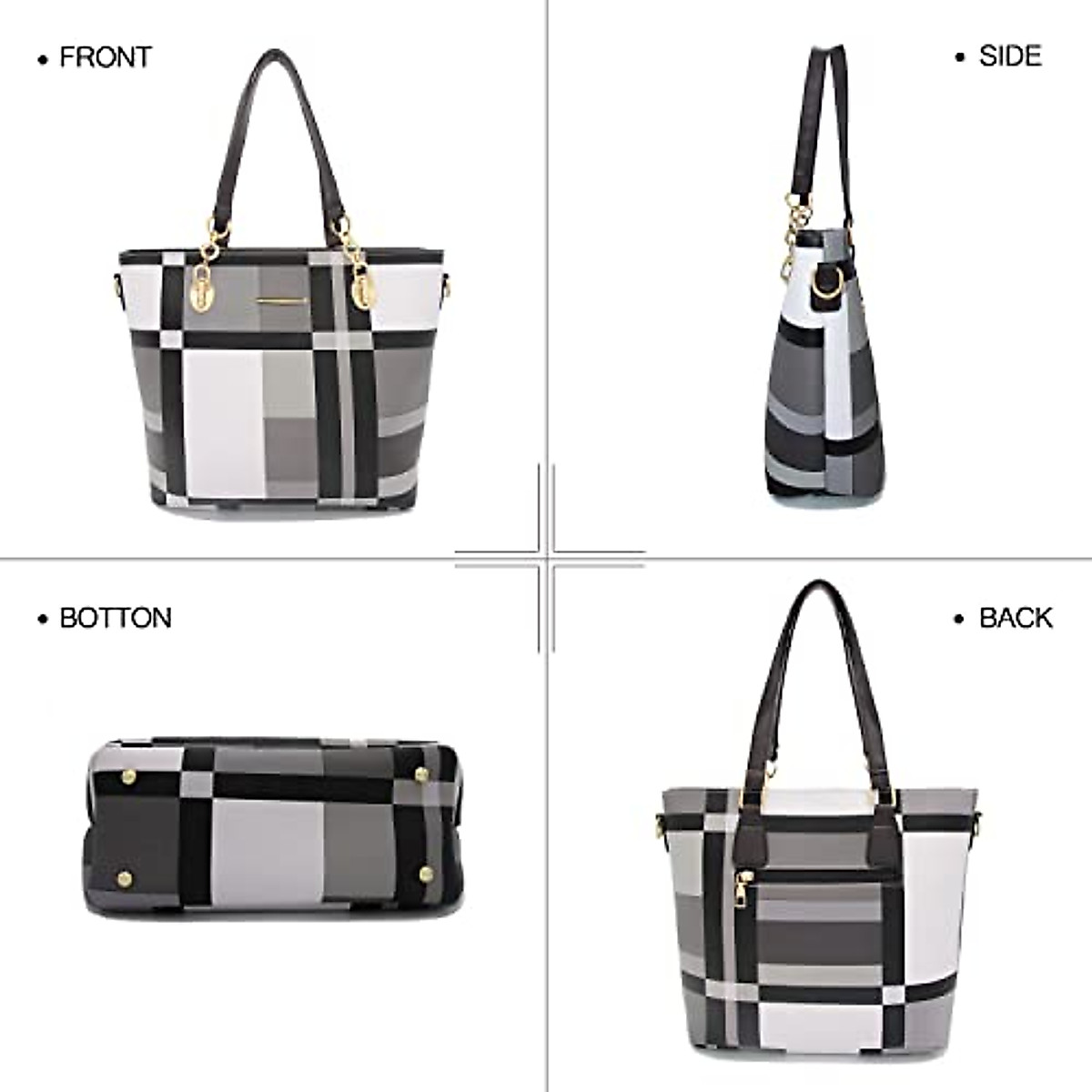 2E-youth Designer Purses And Handbags For Women Satchel Shoulder Bag Tote Bag For Work Clutch Purses (Black, White, Grey)