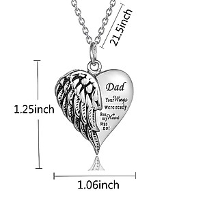 Qikafan Cremation Jewelry for Ashes Engraved Your Wings were Ready but My Heart was Not Heart Urn Necklace Memorial Pendant (TX-Dad)