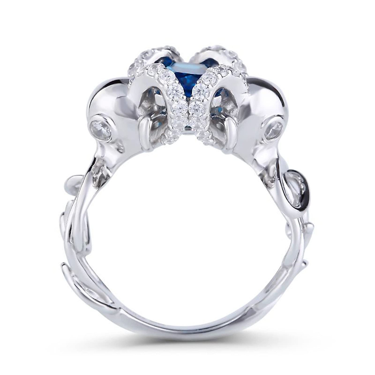 Jeulia 3 Carat Octopus Eternity Ring 925 Sterling Silver Radiant Cut Engagement Ring Cubic Zirconia Wedding Band Rings Promise Anniversary Romantic Jewerly Gift (Blue, 6)