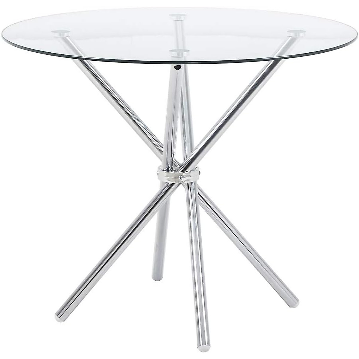 Modern Round Dining Table with Clear Tempered Glass Top, 4 Chrome Legs Kitchen Table for 2 or 4 Person,Round Dining Table Furniture for Home Office Kitchen Dining Room(W 35.4 x L 35.4 x H 29.5 inch)