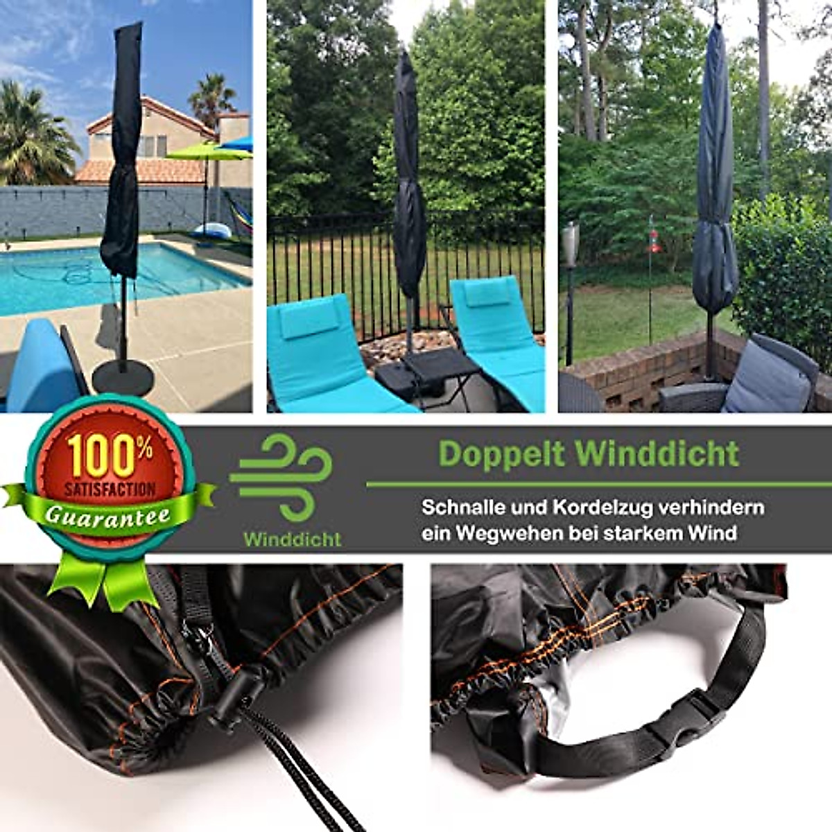 Raword Patio Umbrella Cover for 9ft to 11ft,Waterproof Offset Parasol Cantilever Umbrella Cover with Zipper Used for Outdoor,Garden,Hanging(Black)