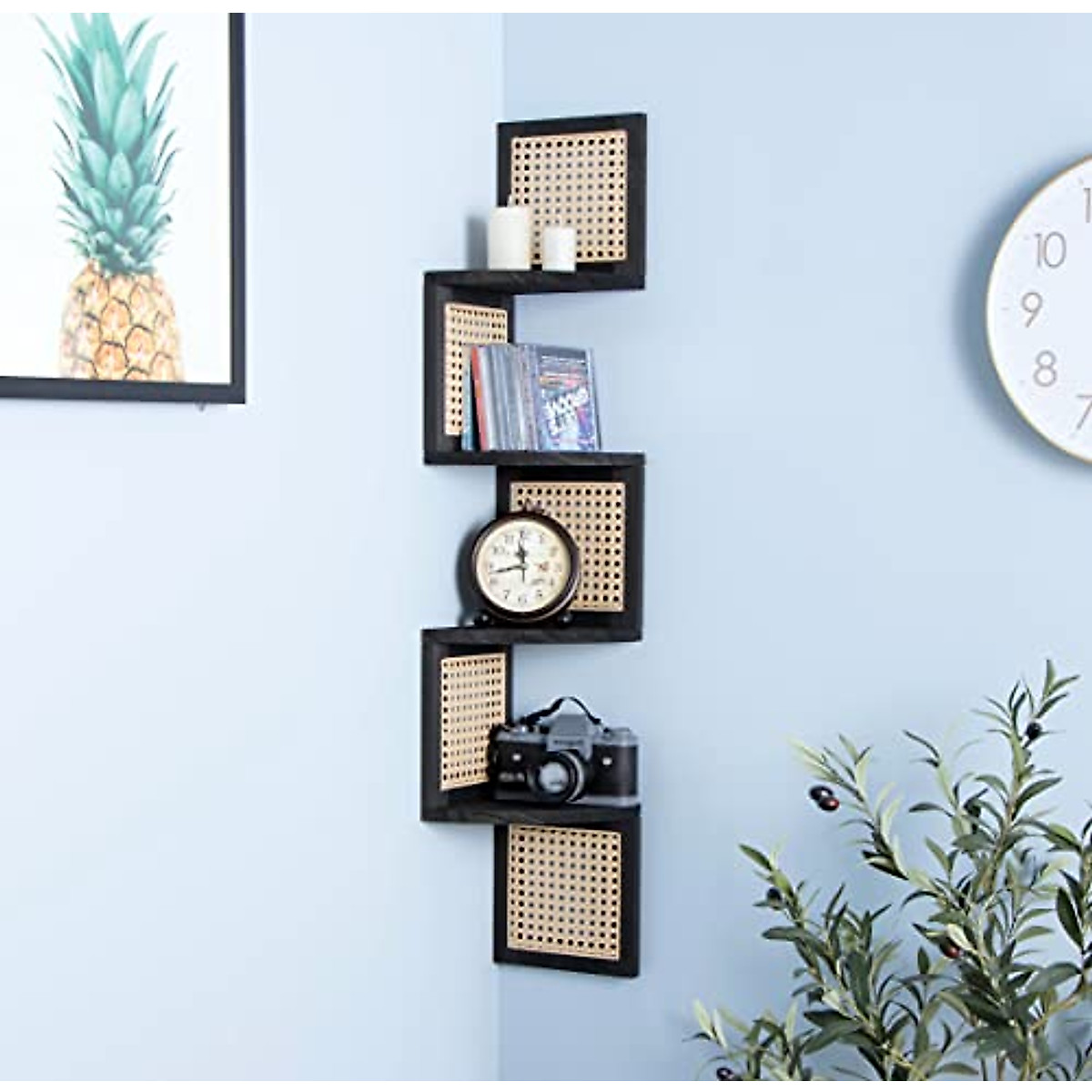 ND RongFeng Corner Shelf 4 Shelves for Wall Storage, Easy Assemble Floating Wall Shelf for Bedroom and Living Room (Black)