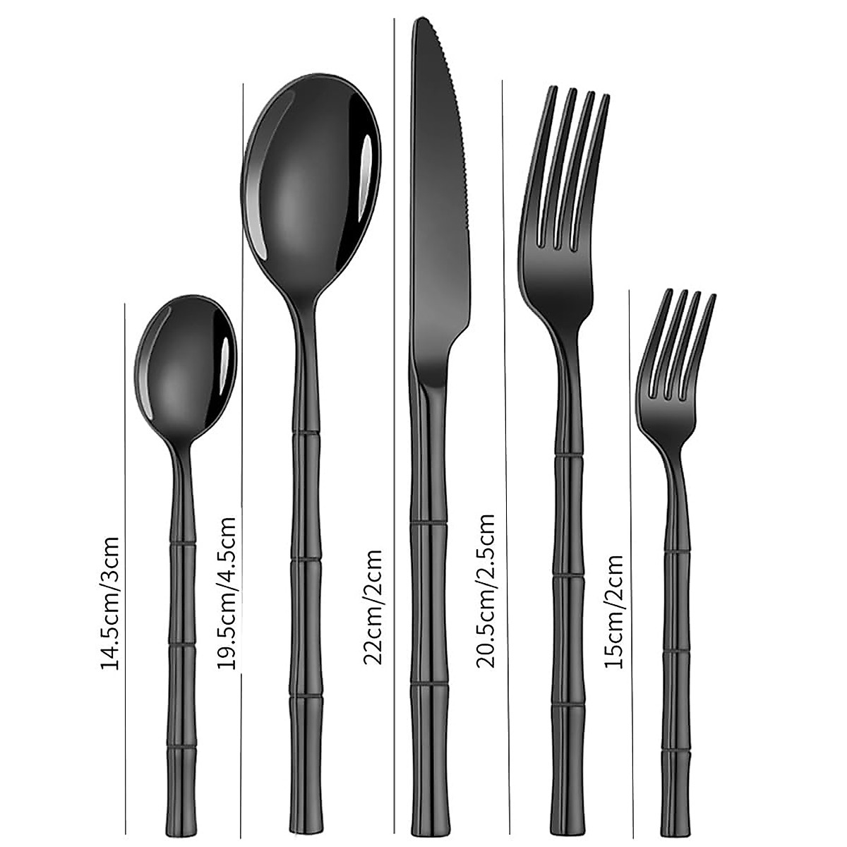 60 Piece Bamboo Shaped Flatware Set Service for 12, 18/10 Stainless Steel Black Bamboo Handle Silverware Cutlery Set For Home Kitchen Hotel Utensils, Mirror Polished, Dishwasher Safe
