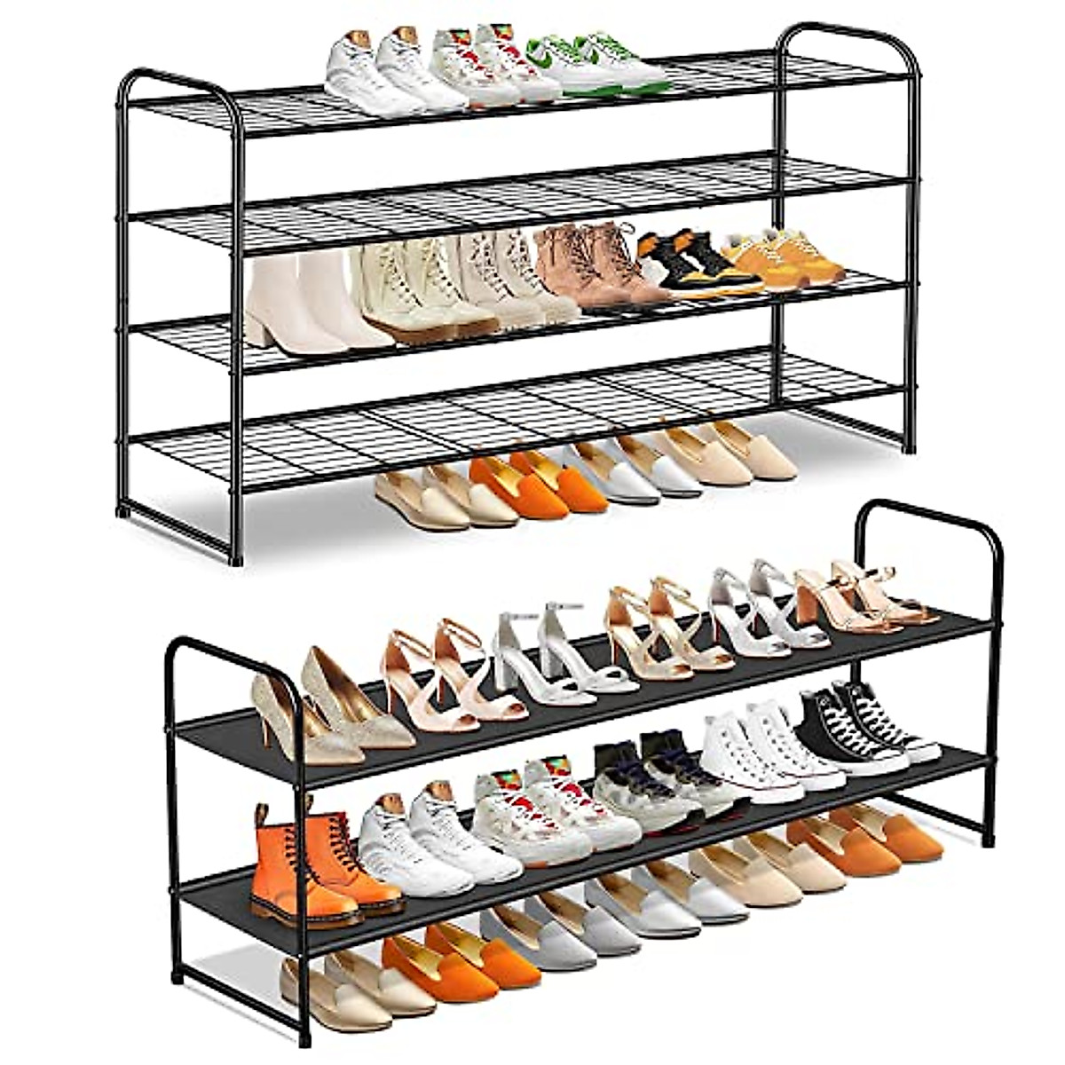 SLEEPING LAMB Long 2-Tier Shoe organizer for Closet and 4 Tier Metal Shoe Organizer for Closet
