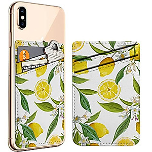 Diascia Pack of 2 - Cellphone Stick on Leather Cardholder ( Floral Lemon Fruits Pattern Pattern ) ID Credit Card Pouch Wallet Pocket Sleeve