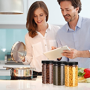 Sunnyray 24 Pieces 27 oz Clear Plastic Jars with Lids Airtight PET Plastic Containers Empty Wide Mouth Plastic Mason Jar with Black Screw on Lids for Food Kitchen Organizing Butter Cosmetics Cream