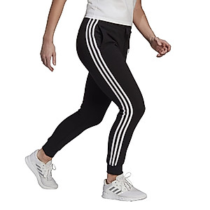 adidas Women's Essentials Fleece Tapered Cuff Pants, Black/White, Medium