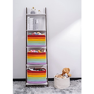 Kriitools 3-Pack Rainbow Storage Basket Bins for Shelves,Woven Storage Baskets for Towel, Durable Cube Storage Bins Skin-friendly Cotton Rope Baskets for Storage