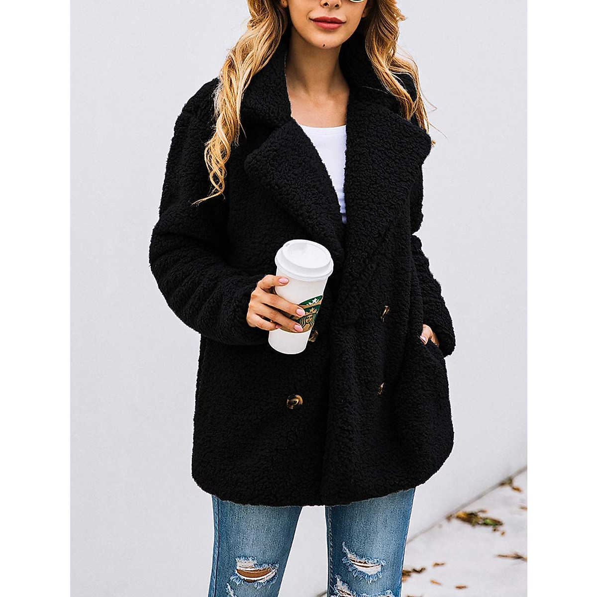 PRETTYGARDEN Women's Fashion Winter Coat Sherpa Fleece Faux Fur Shearling Oversized Trendy Jackets Warm Outerwear (Style Two Black,X-Large)