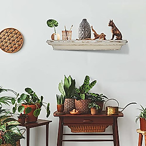 DQ DQ HOME DECOR Cheyenne Wall-Mount Display Shelf, Wall Shelves Organizer for Bedrooms, Hallways, Stairways, Entryways, Kitchens, and Bathrooms, Distressed White 36IN