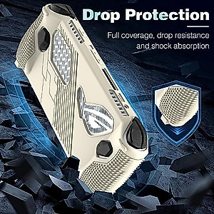 SUIHUOJI for Rog Ally Stand Protective Case, Silicone Accessories Protector, Soft Cover Skin Shell with 2 Pairs Thumb Grips Caps, Full Protection Kickstand for ASUS Rog Ally Handheld (Off White)