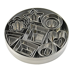 HOME-X Stainless-Steel Cookie Cutter Set, Rectangle, Square, Triangle, Heart, Circle, Star, Flower, and Oval Shapes, Set of 24, Assorted Sizes, Silver