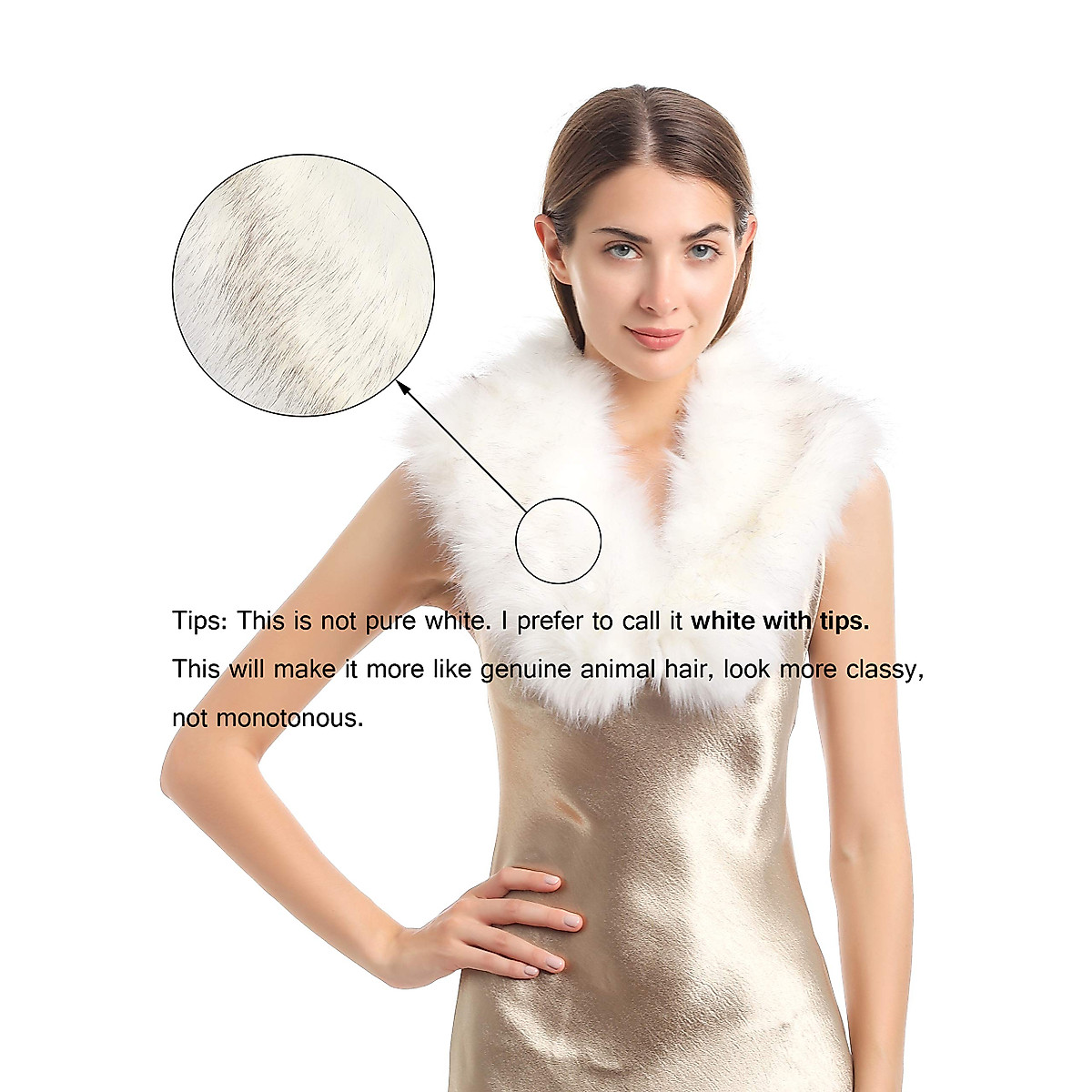 Soul Young Faux Fur Collar Women's Neck Warmer Scarf Wrap,White With Tips,One Size