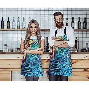 WONDERTIFY Peacock Feather Apron,Abstract Blue Peacocks Feather Bib Apron with Adjustable Neck for Men Women,Suitable for Home Kitchen Cooking Waitress Chef Grill Bistro Baking BBQ Crafting Apron
