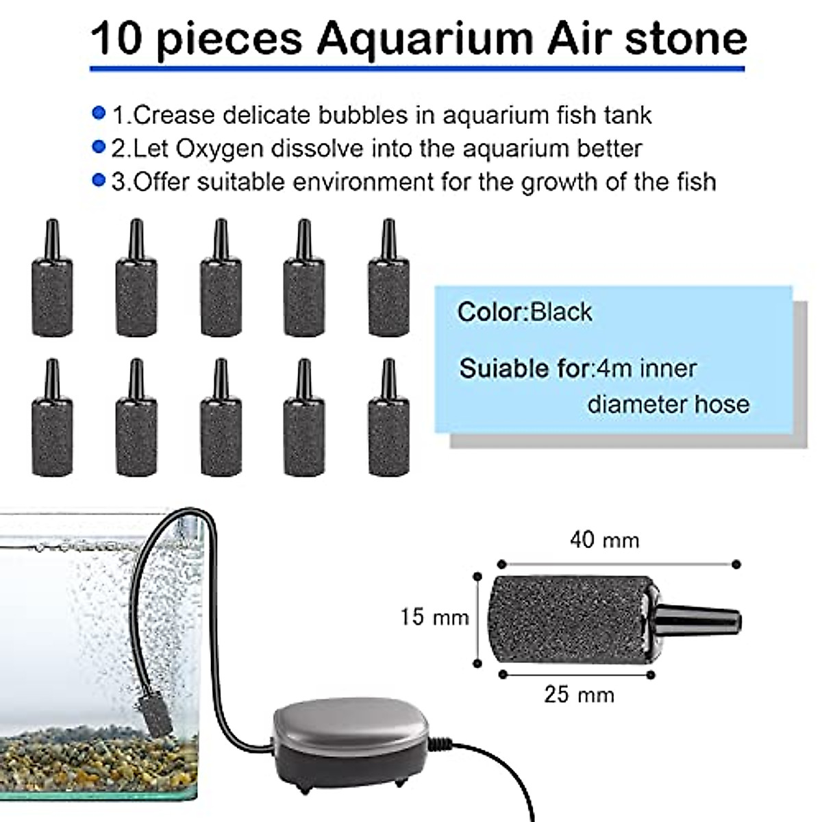 32.8 feet Aquarium Airline tubing Hose 10 air Stone for Fish Tank 10 Aquarium one Way air Check Value for Fish Tank 10 Aquarium Suction Cups 5 Each Aquarium air Controller and I T Hose connectors