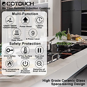 ECOTOUCH 4 Burner Induction Cooktop 30 inch with Booster,220-240v 7200W Built-in Glass Ceramic Electric Induction Burner,True High Power,Drop in Hot Plate 30" Induction Cooktop Hard Wire(No Plug)