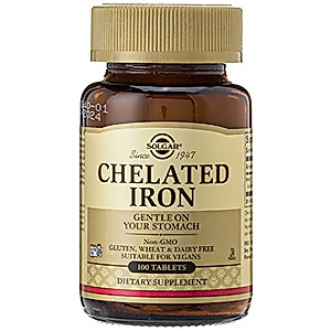 Solgar Chelated Iron, 100 Tablets - Highly Absorbable Iron - Gentle on Your Stomach - Cardiovascular Support - Vegan, Gluten Free, Dairy Free, Kosher - 100 Servings