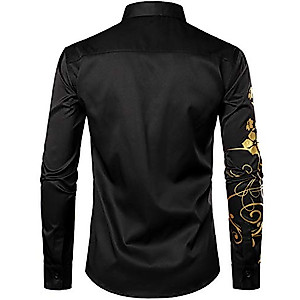 ZEROYAA Men's Hipster Shiny Design Slim Fit Long Sleeve Button Up Party Dress Shirts ZZCL62 Black Medium