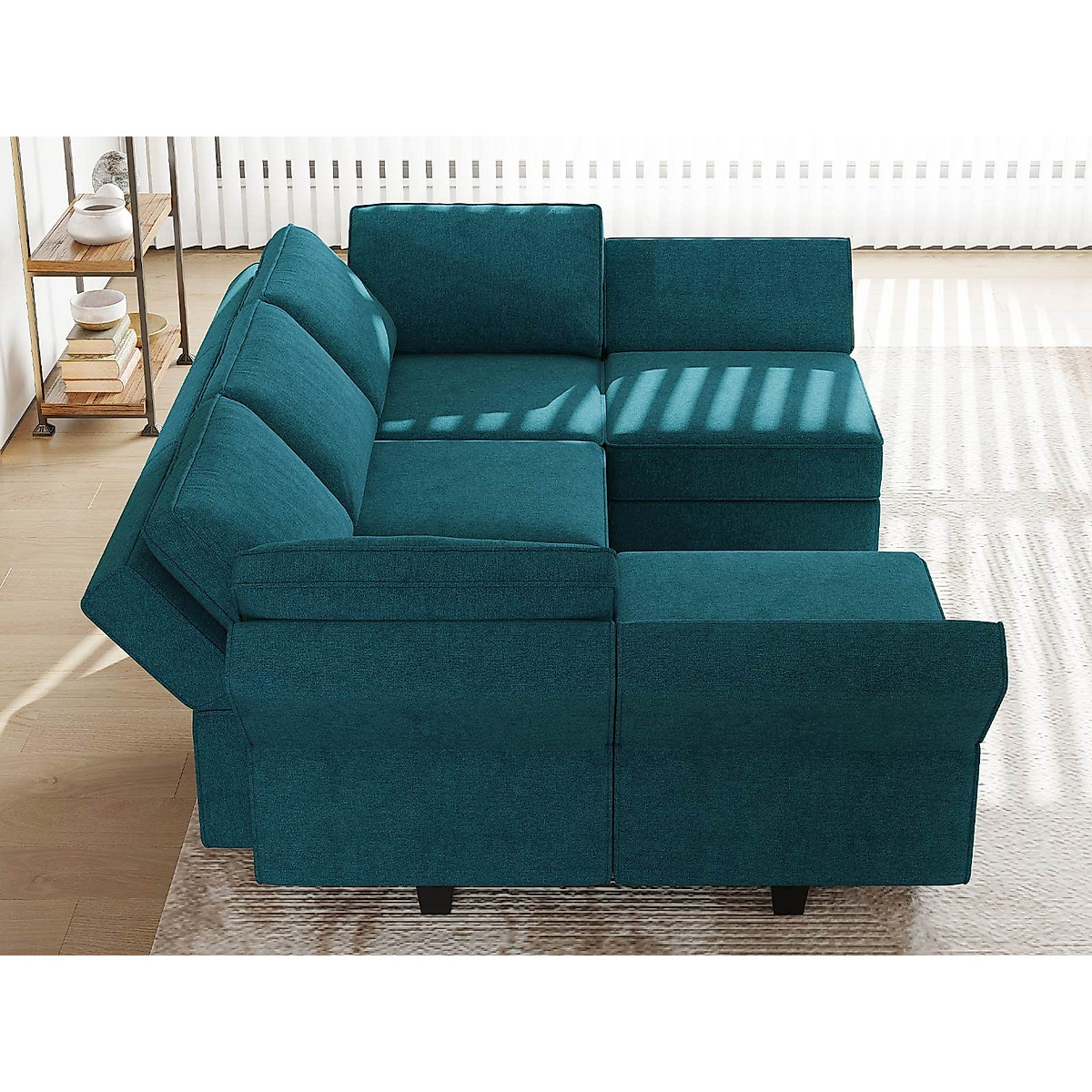 Belffin Sectional U Shaped Sofa Small Reversible Chaise Sectional Couch Convertible Ottoman Modular Sofa Couch Peacock Blue
