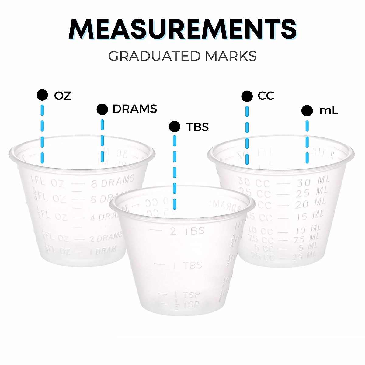 [100 Count - 1 oz.] Perfect Stix Disposable Graduated Plastic Medicine Cups - For Mixed Pills, Medication Measuring, Resin Mixing, Mouthwash