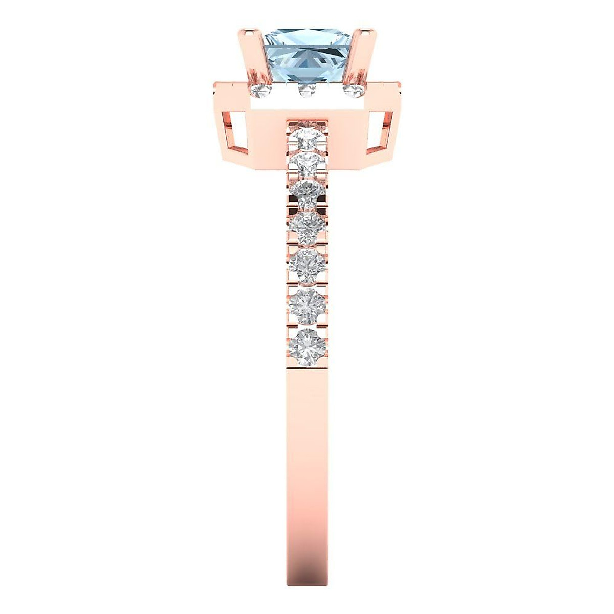 Clara Pucci 1.34ct Princess Cut Solitaire Natural Sky Blue Topaz Designer Wedding Bridal art deco Anniversary Ring 14k Rose Gold 7