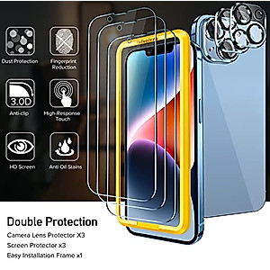 ivoler [3+3 Pack] Tempered Glass for iPhone 14 6.1 inch 2022 [3 Pack] with [3 Pack] Camera Lens Screen Protector with [Alignment Frame], Anti-Scratch Case Friendly Transparent HD Clear Film