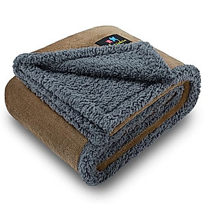 Luciphia Waterproof Blanket for Large Dogs Liquid Proof Furniture Protector Washable Pet Reversible Bed Cover for Couch Soft Sherpa Fleece Cat Blanket for Small Medium Khaki Medium（57" x 40"）