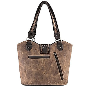 Justin West Gleaming Laser Cut Rhinestone Buckle Studded Concealed Carry Handbag Purse (Coffee Purse Wallet Set)