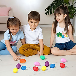 Augshy 14 PCS Plastic Egg Shakers Percussion Musical Egg Maracas Easter Egg Kids Toys (7 Colors)