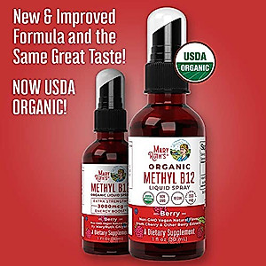 Vitamin B12 Spray | USDA Organic Vitamin B12 Liquid Spray | B12 Vitamin Supplement Liquid for Nerve Function | Liquid Vitamin B12 for Energy Support | Vegan | Non-GMO | Gluten Free | 1 Fl Oz