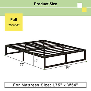 EMODA 12 Inch Full Size Bed Frame Heavy Duty Metal Platform No Box Spring Needed, Easy Assembly Noise Free, Black