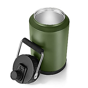 Sursip 128OZ Insulated Water Jug,One Gallon Vacuum Stainless Steel Double Walled Water Bottle with Stainless steel Handle,18/8 Food-Grade Insulated Water Bottle,Travel Drinking Water Flask-Army Green