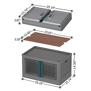 HAIXIN 100Qt Closet Organizers and Storage with 1 Wooden Cover, Stackable Storage Bins with Lid & Wheels, Folding Storage Bins, Collapsible Storage Bins for Dorm Room Essentials - Grey 1 Pack