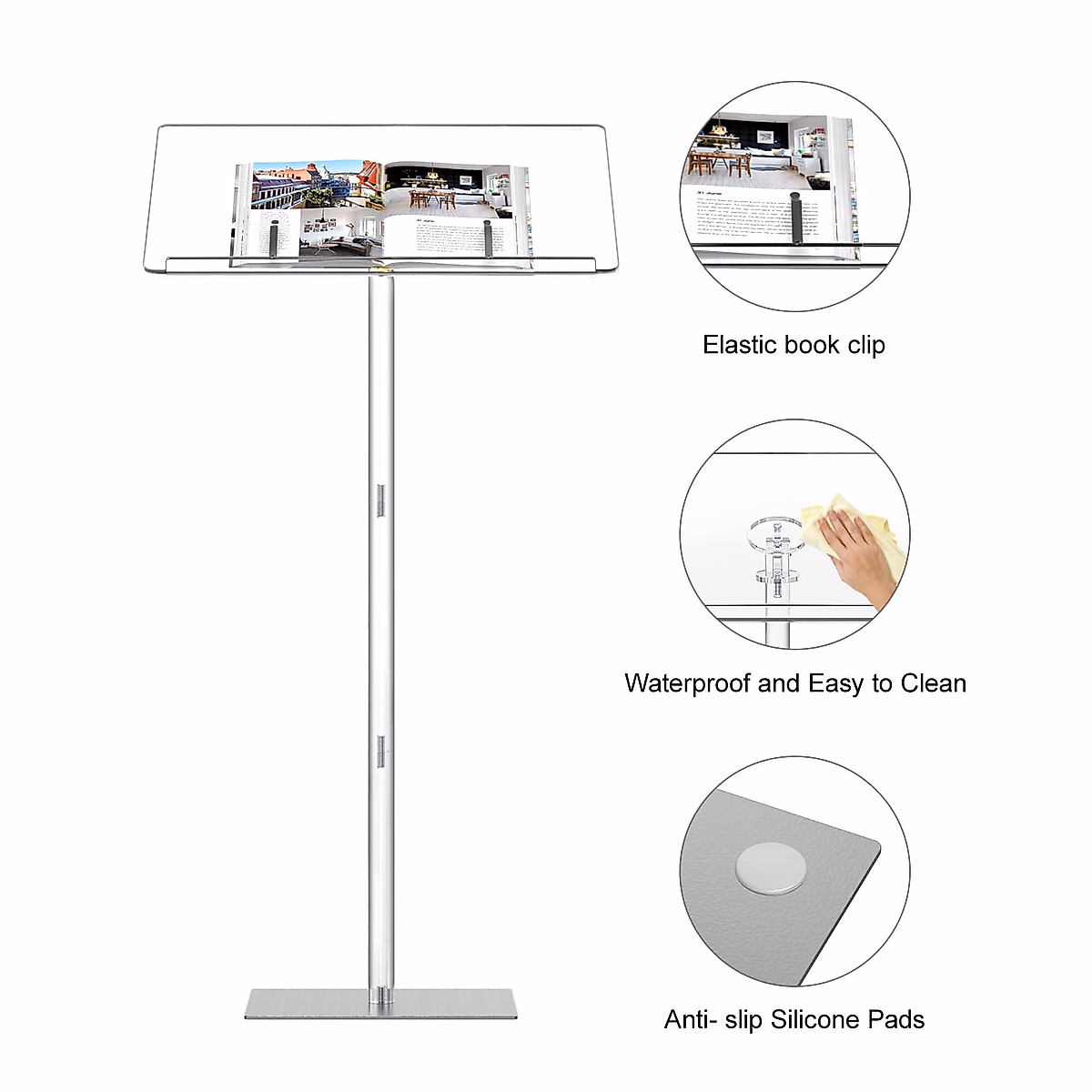 KSacry Large Acrylic Podium Stand,42.3'' H Pulpits for Churches, Lecterns &Podiums,Conference Portable Podium for Weddings, Classroom, Presentation Podiums,Metal Base(15.7" L x 11.8" W x 42.3" H)