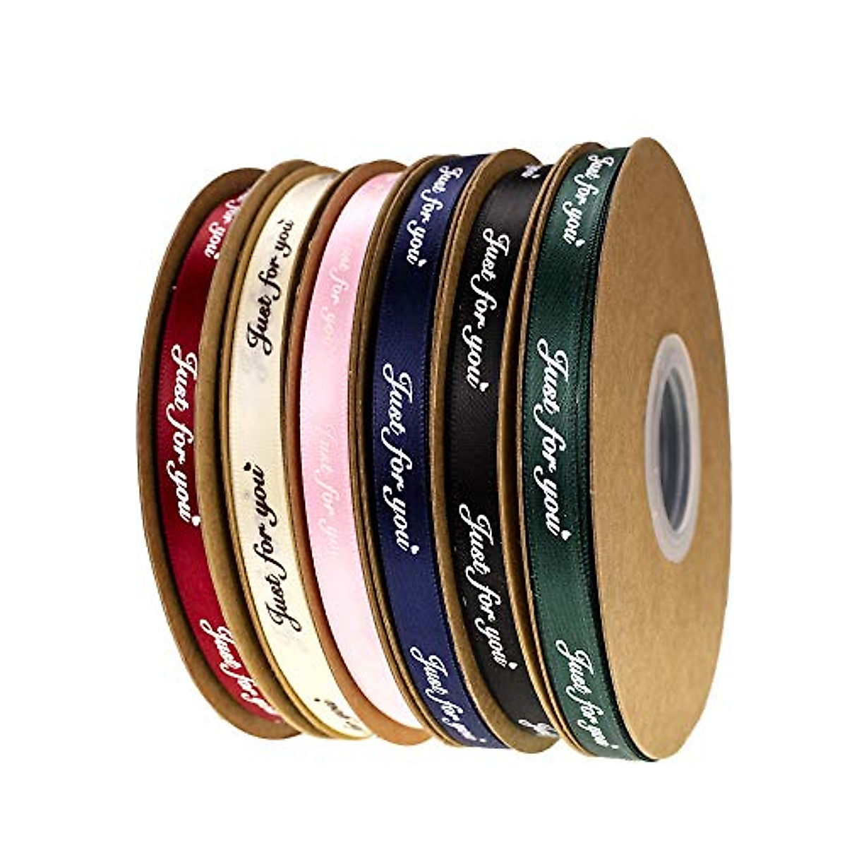 ATRBB 50 Yards 3/8 Inch Wide Just for You Printing Satin Ribbon Perfect for Wedding,Gift Wrapping and Floral Packaging (Black)