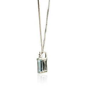 Gin & Grace 14K White Gold Genuine Emerald Cut 1.35 Ct Aquamarine & Natural Diamond (I1,I2) Big Cocktail Pendant for Women