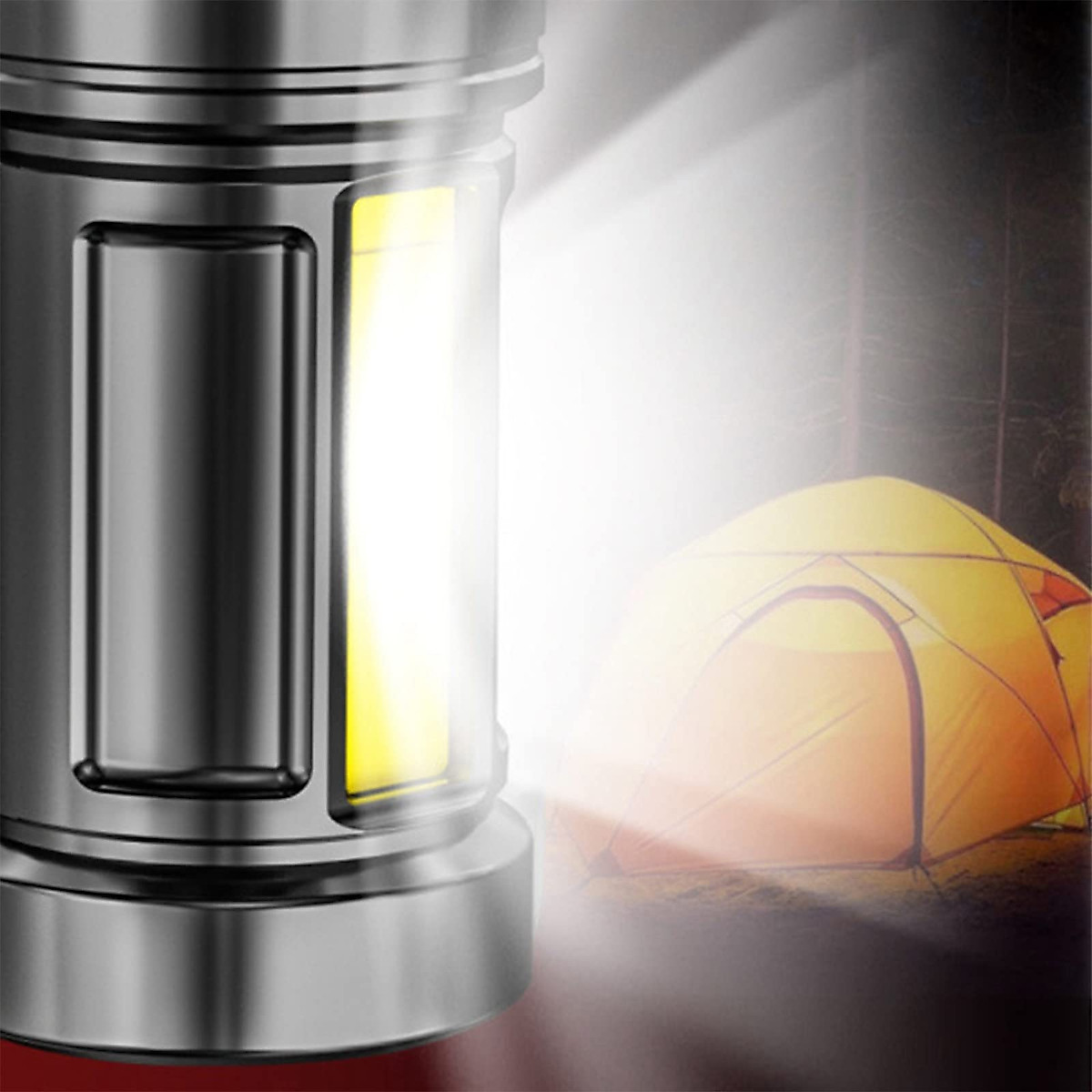 Five Explosion LED Flashlight Super Bright Rechargeable Camping Flashlight Table Lamp 4 Modes with COB Work Light, IPX6 Waterproof, Powerful Handheld Flash Light for Emergencies, Camping, Hiking